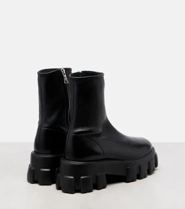 Prada Monolith Leather Ankle Boots - Black