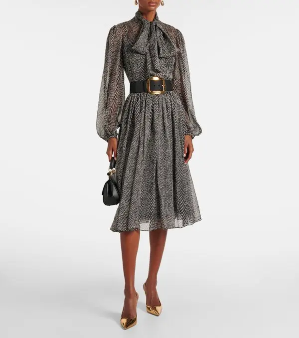 Dolce & Gabbana Chevron Tie-neck Silk-blend Midi Dress