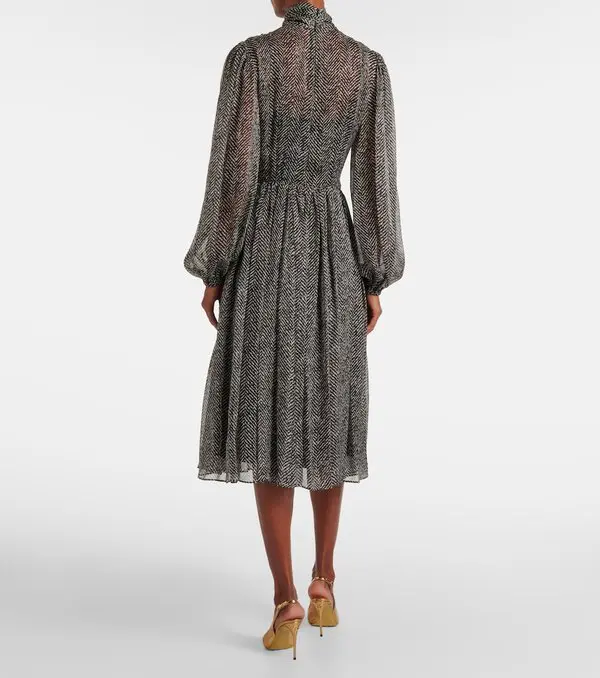Dolce & Gabbana Chevron Tie-neck Silk-blend Midi Dress