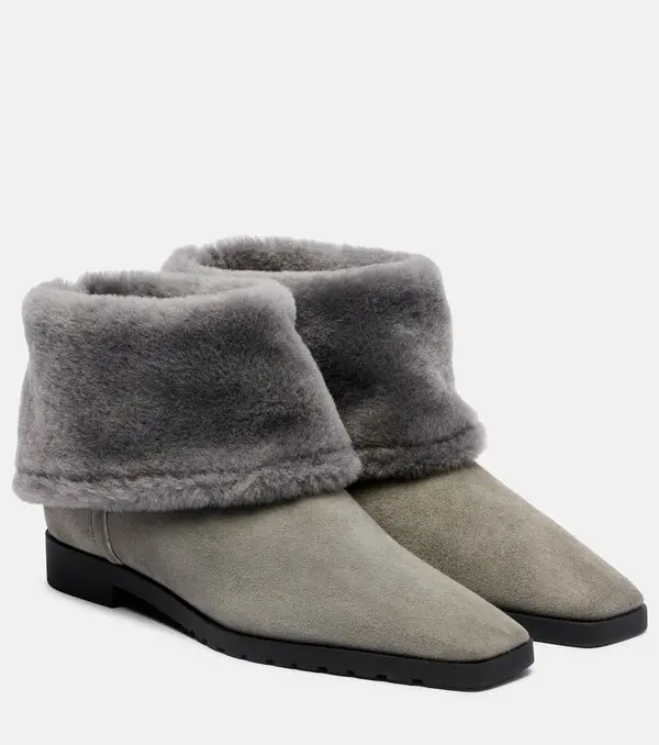 TOTEME Suede And Shearling Ankle Boots - Grey