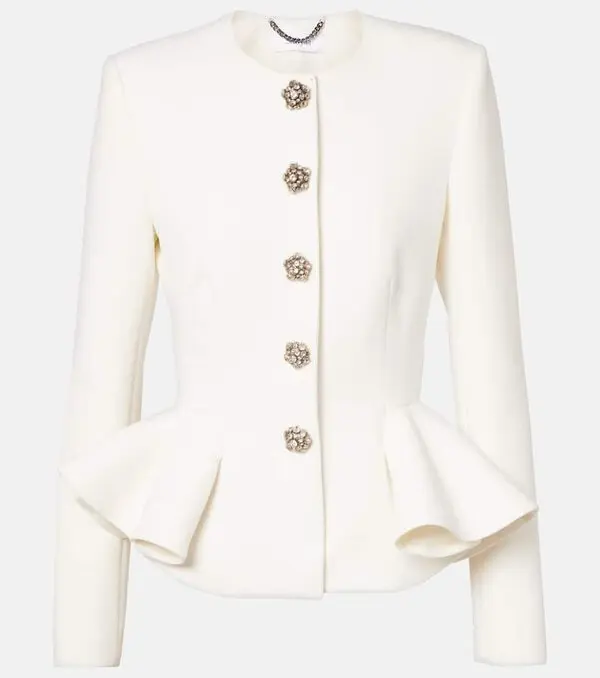 Safiyaa Tomomi Embellished Peplum Jacket - White
