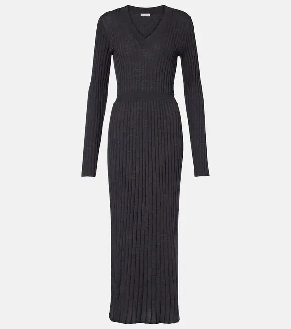Brunello Cucinelli Ribbed-knit Virgin Wool Sweater Dress - Grey