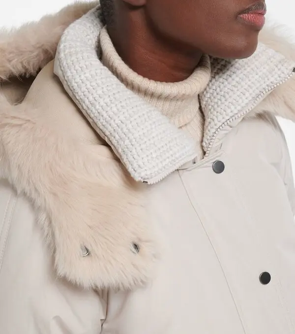 Brunello Cucinelli Shearling-trimmed Taffeta Down Jacket - Grey