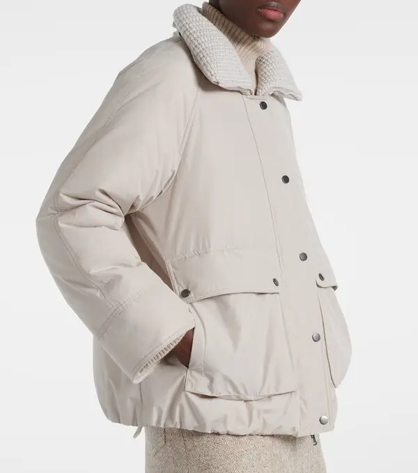 Brunello Cucinelli Shearling-trimmed Taffeta Down Jacket - Grey