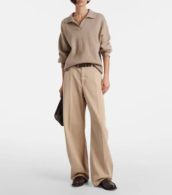 Brunello Cucinelli Monili Cashmere-blend Polo Sweater - Beige