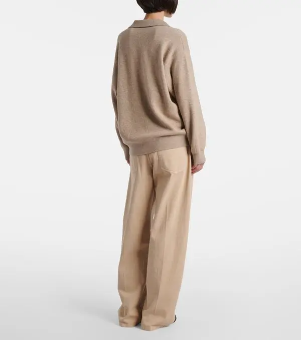 Brunello Cucinelli Monili Cashmere-blend Polo Sweater - Beige