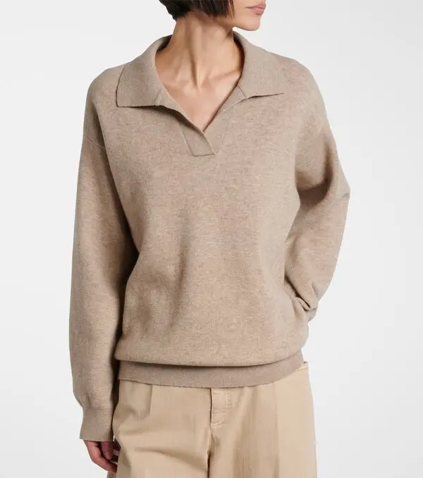 Brunello Cucinelli Monili Cashmere-blend Polo Sweater - Beige