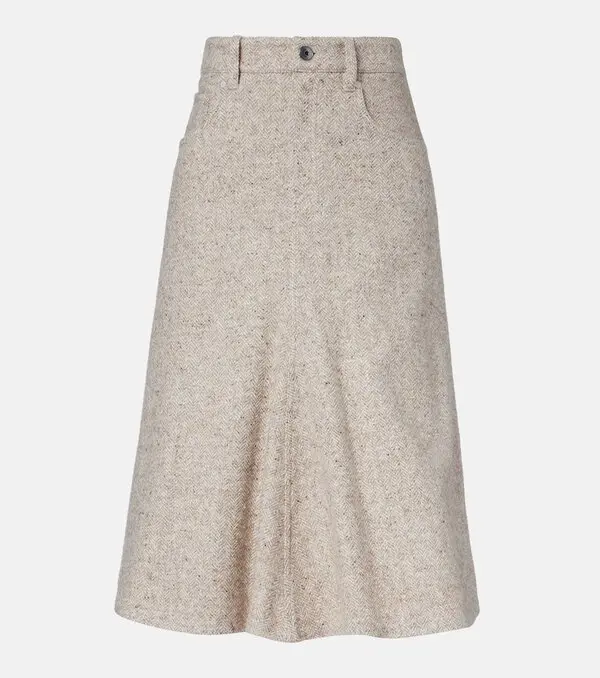 Brunello Cucinelli Monili Wool And Silk-blend Midi Skirt - Beige
