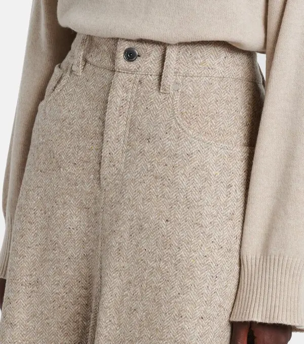 Brunello Cucinelli Monili Wool And Silk-blend Midi Skirt - Beige