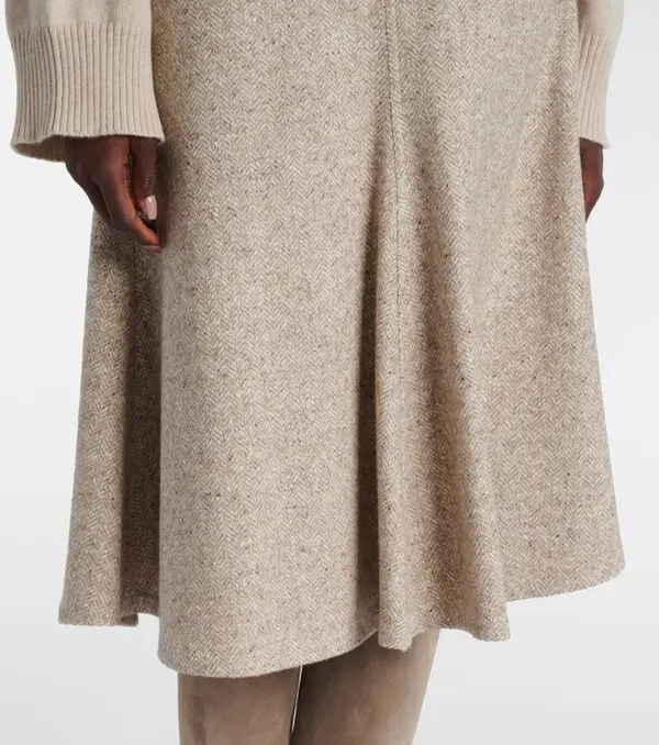 Brunello Cucinelli Monili Wool And Silk-blend Midi Skirt - Beige