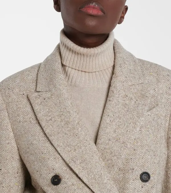 Brunello Cucinelli Double-breasted Wool And Silk-blend Blazer - Beige