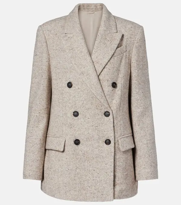 Brunello Cucinelli Double-breasted Wool And Silk-blend Blazer - Beige
