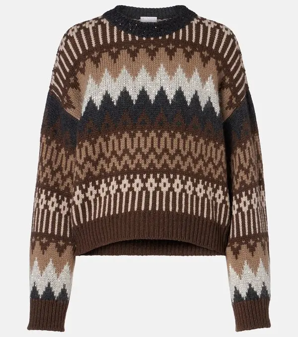 Brunello Cucinelli Cashmere Jacquard Sweater - Brown