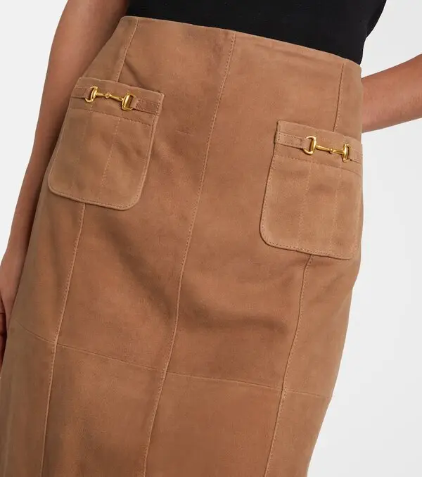 Rixo Edwina High-waist Suede Midi Skirt - Beige