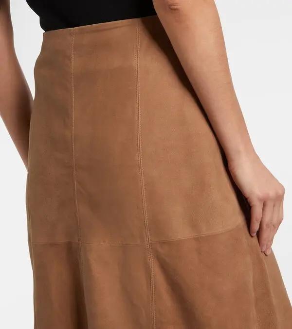 Rixo Edwina High-waist Suede Midi Skirt - Beige