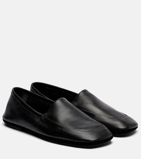 LEMAIRE Leather Square Toe Slippers - Black