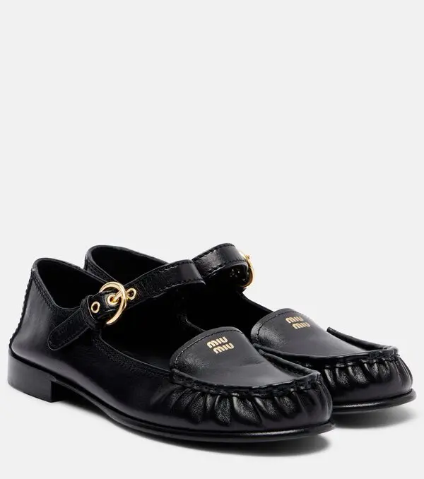 Miu Miu Leather Loafers - Black