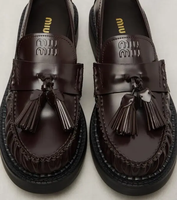 Miu Miu Leather Loafers - Brown