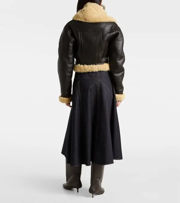 Jacquemus Aviatore Cropped Shearling-trimmed Leather Jacket