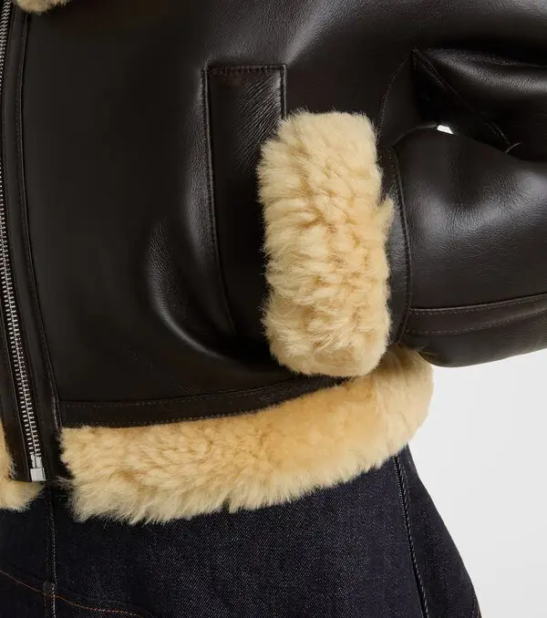 Jacquemus Aviatore Cropped Shearling-trimmed Leather Jacket