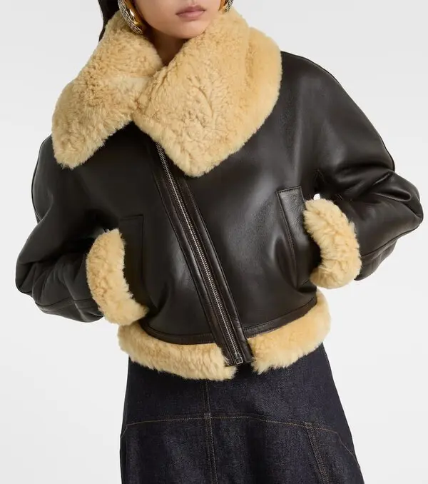 Jacquemus Aviatore Cropped Shearling-trimmed Leather Jacket