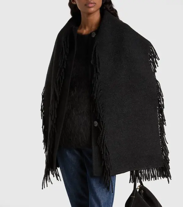 TOTEME Fringed Scarf-detail Wool-blend Jacket - Black