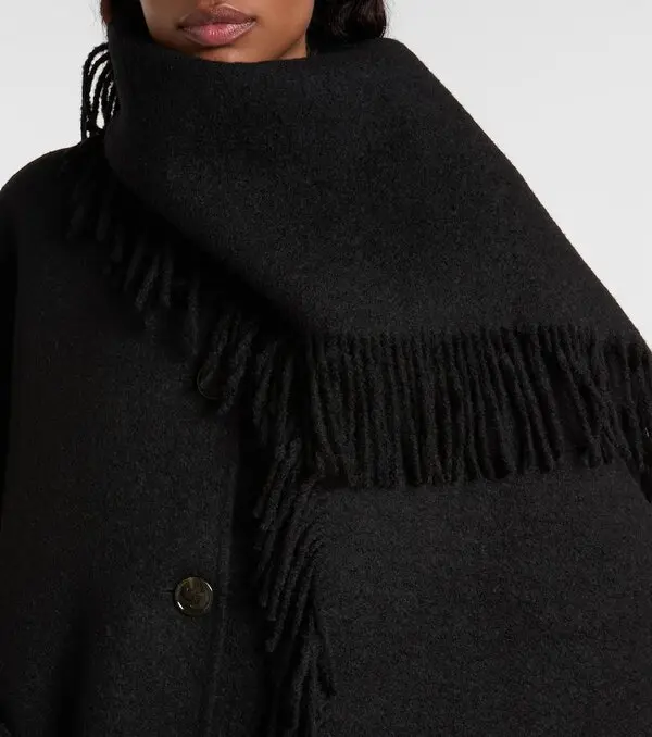 TOTEME Fringed Scarf-detail Wool-blend Jacket - Black