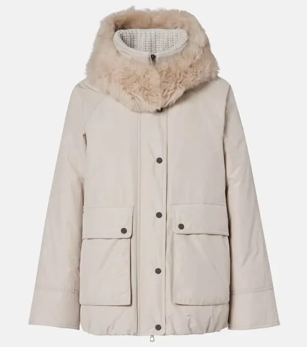 Brunello Cucinelli Shearling-trimmed Taffeta Down Jacket - Grey