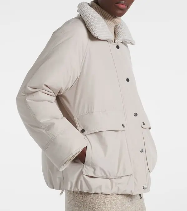 Brunello Cucinelli Shearling-trimmed Taffeta Down Jacket - Grey