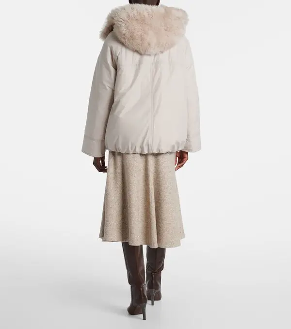 Brunello Cucinelli Shearling-trimmed Taffeta Down Jacket - Grey