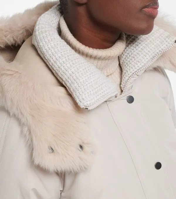 Brunello Cucinelli Shearling-trimmed Taffeta Down Jacket - Grey