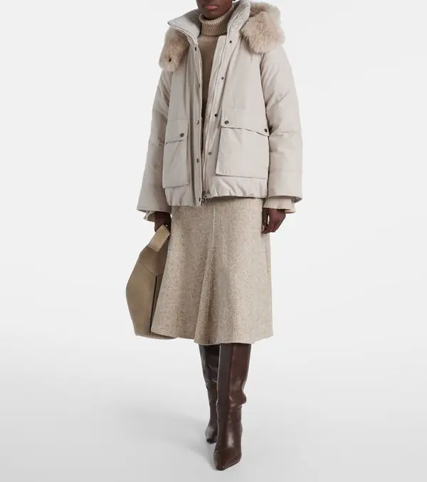 Brunello Cucinelli Shearling-trimmed Taffeta Down Jacket - Grey