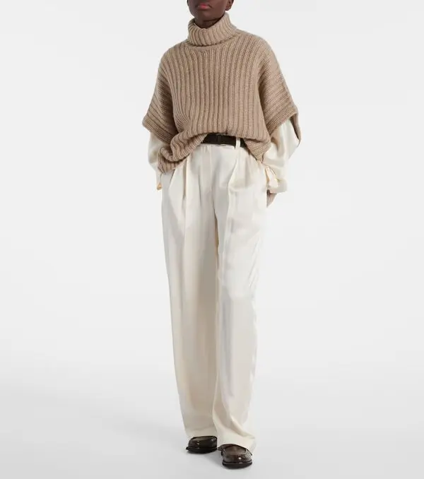 Brunello Cucinelli Ribbed Cashmere Turtleneck Poncho