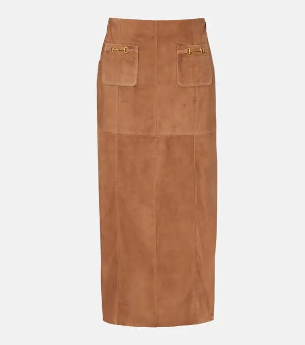 Rixo High-waist Suede Midi Skirt - Beige