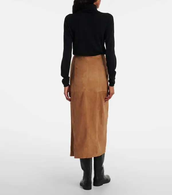 Rixo High-waist Suede Midi Skirt - Beige