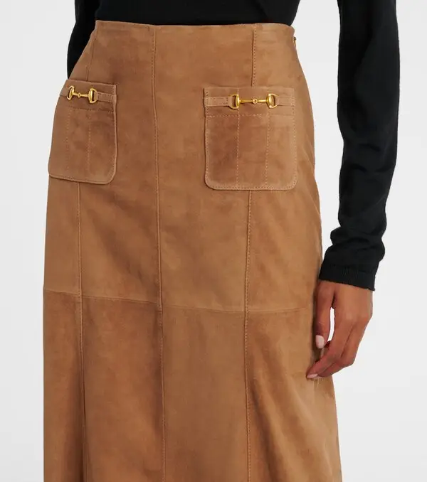 Rixo High-waist Suede Midi Skirt - Beige