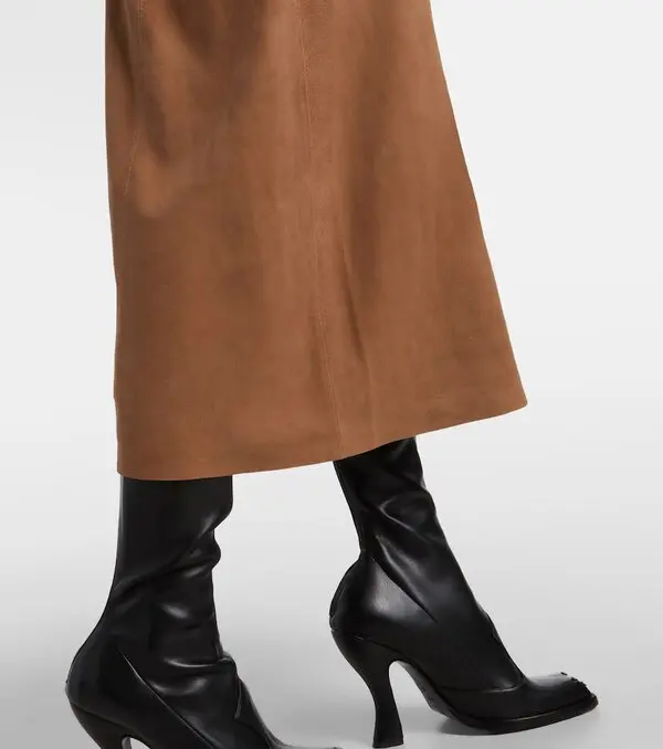 Rixo High-waist Suede Midi Skirt - Beige