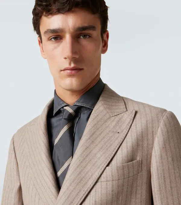 Brunello Cucinelli Striped Silk Neck Tie - Grey