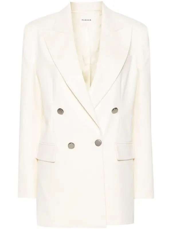 PAROSH Cotton Blend Blazer Jacket - White