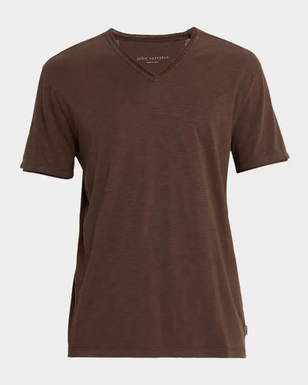 John Varvatos Miles Raw Edge Slub Cotton V-neck T-shirt - Dark Brown