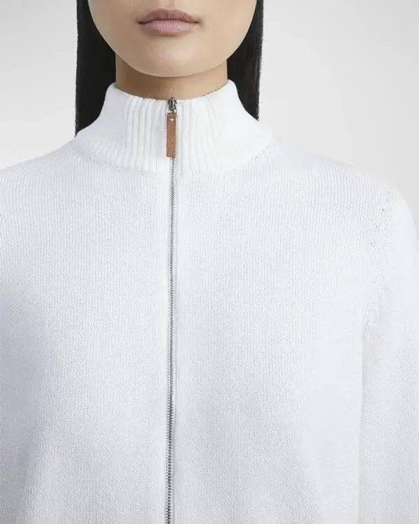 Lafayette 148 New York Cotton-silk Tape Fitted Bomber Sweater - Ivory