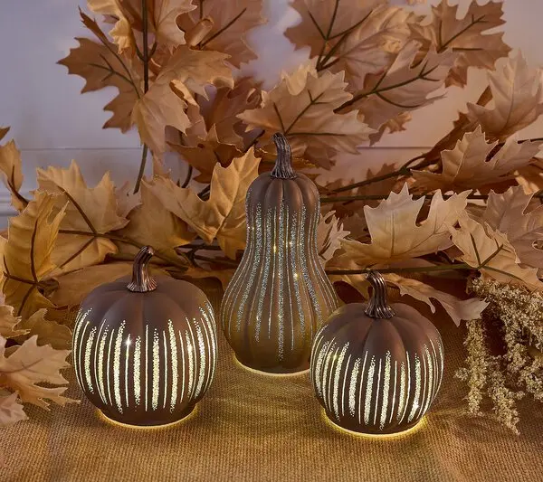 VALERIE PARR HILL As Is Set-3 Mini Starry Night Glass Pumpkins And Gourd - One-color