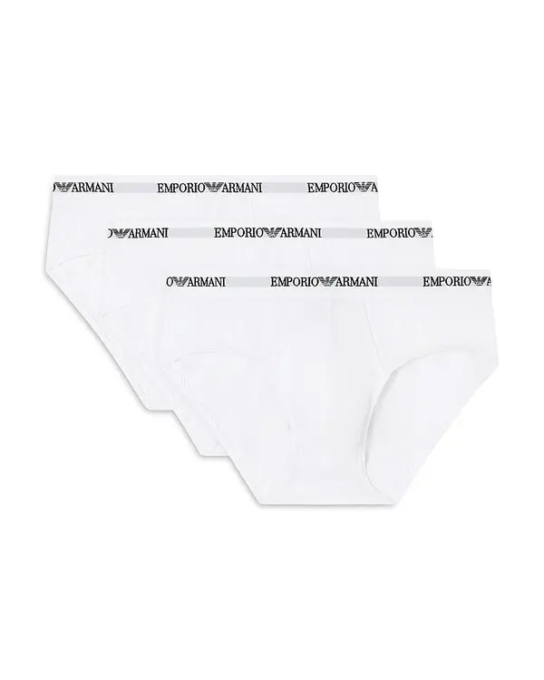 Emporio Armani Stretch Briefs, 3-pack - Solid White