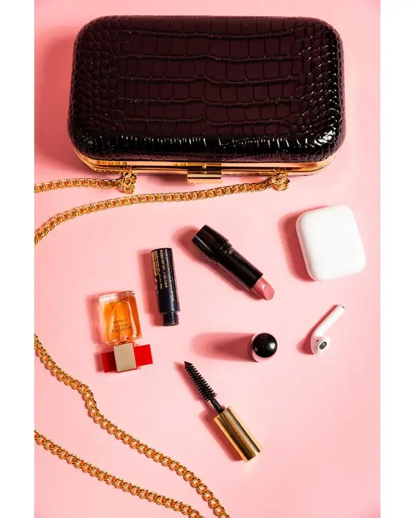 F & W STYLE Rose Croc Embossed Leather Clutch