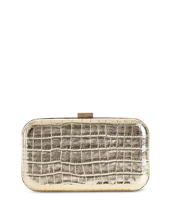 F & W STYLE Rose Croc Embossed Leather Clutch - Gold
