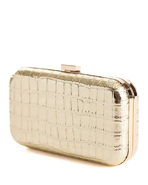 F & W STYLE Rose Croc Embossed Leather Clutch - Gold