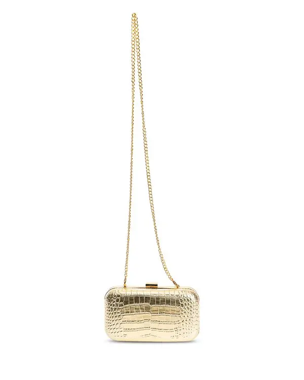 F & W STYLE Rose Croc Embossed Leather Clutch - Gold