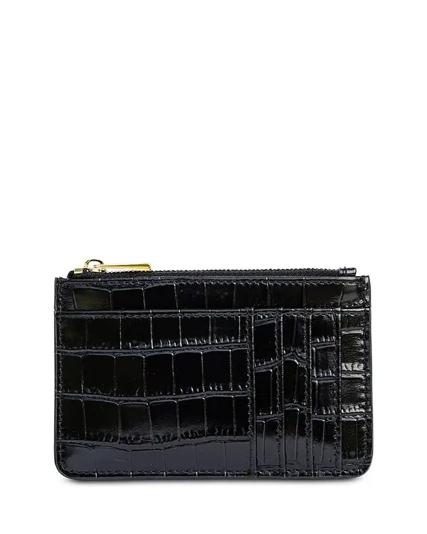 F & W STYLE Carrie Croc Embossed Leather Card Holder - Black