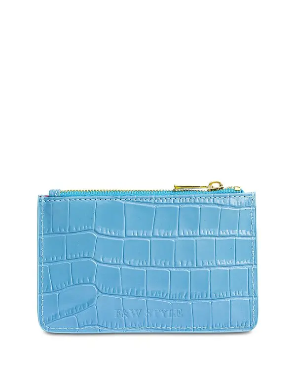 F & W STYLE Carrie Croc Embossed Leather Card Holder - Blue