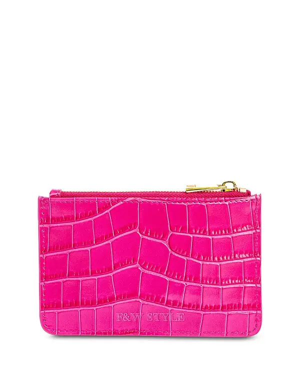 F & W STYLE Carrie Croc Embossed Leather Card Holder - Pink